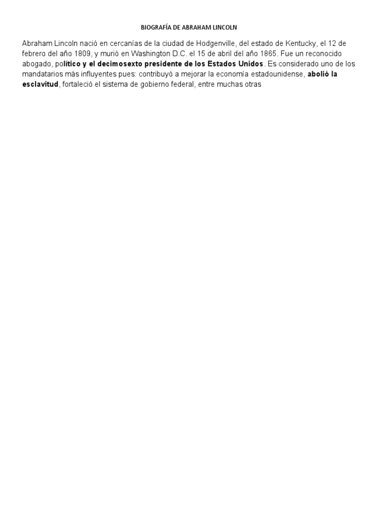 Biografía de Abraham Lincoln | PDF