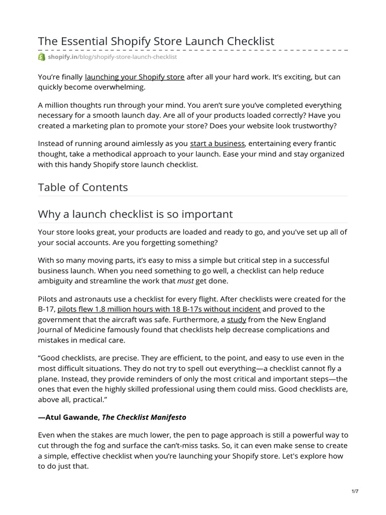 Shopify - In-The Essential Shopify Store Launch Checklist | PDF ...