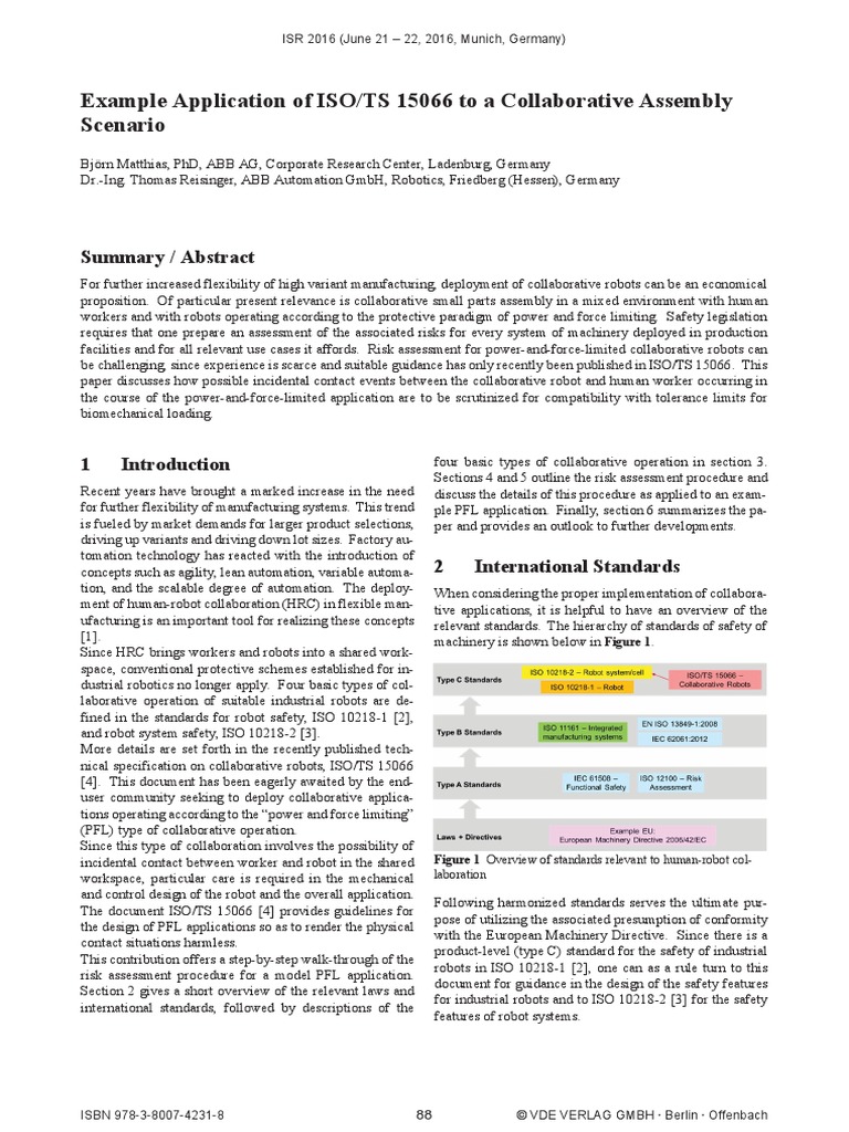 Example Application of ISO TS 15066 To A Collaborative Assembly ...