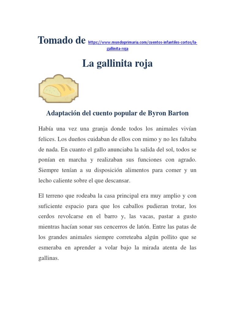 Cuento La Gallinita Roja | PDF | Pollo | Alimentos