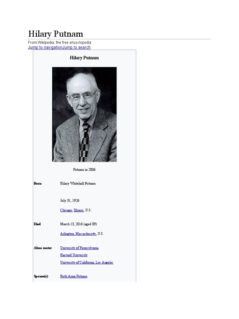 Hilary Putnam | PDF | Pragmatism | Contemporary Philosophy