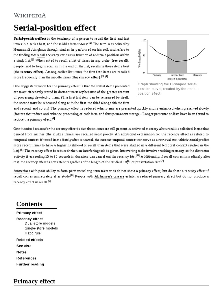Serial-Position Effect | PDF | Clinical Psychology | Psychology