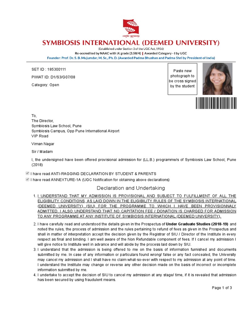 Admission Form PDF | PDF | University And College Admission | Justice