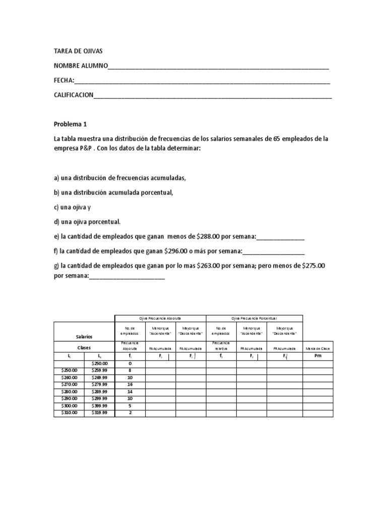 Ejercicio - Tarea 3a - Ojivas | PDF | Análisis estadístico | Enseñanza ...
