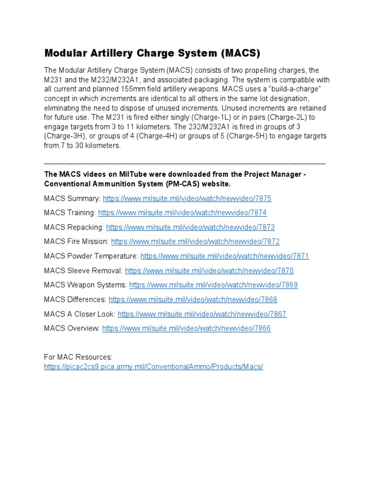 Modular Artillery Charge System (MACS) | PDF