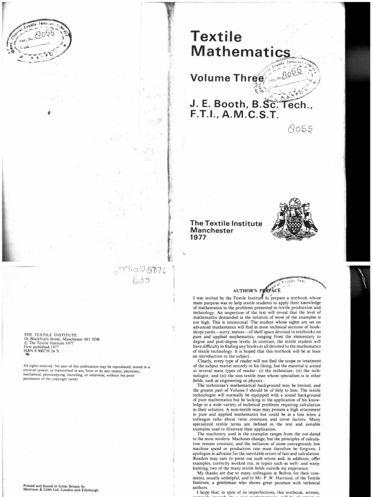 Textile Mathematics J.E. BOOTH Vol 3 PDF | Download Free PDF | Spinning ...