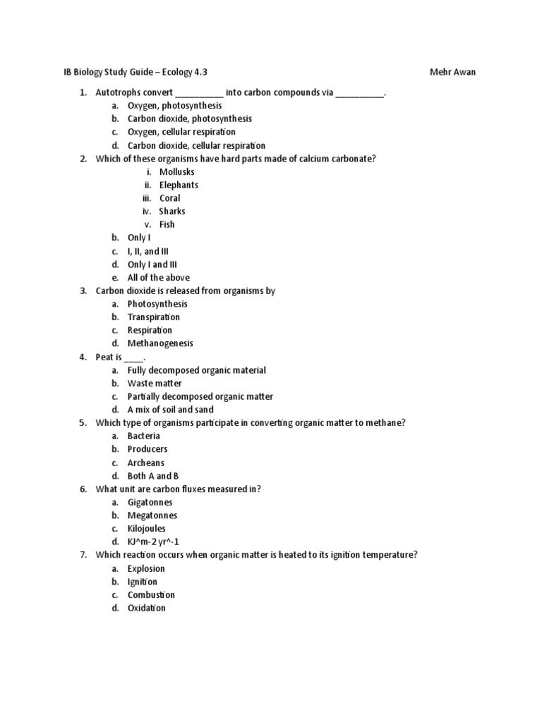 IB Biology Study Guide 3 | PDF | Combustion | Decomposition