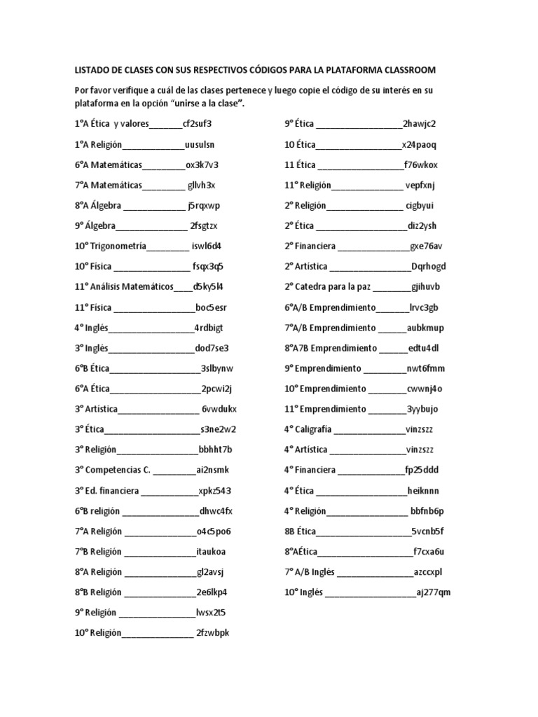 Códigos para Clases en Classroom | PDF | Religión y creencia