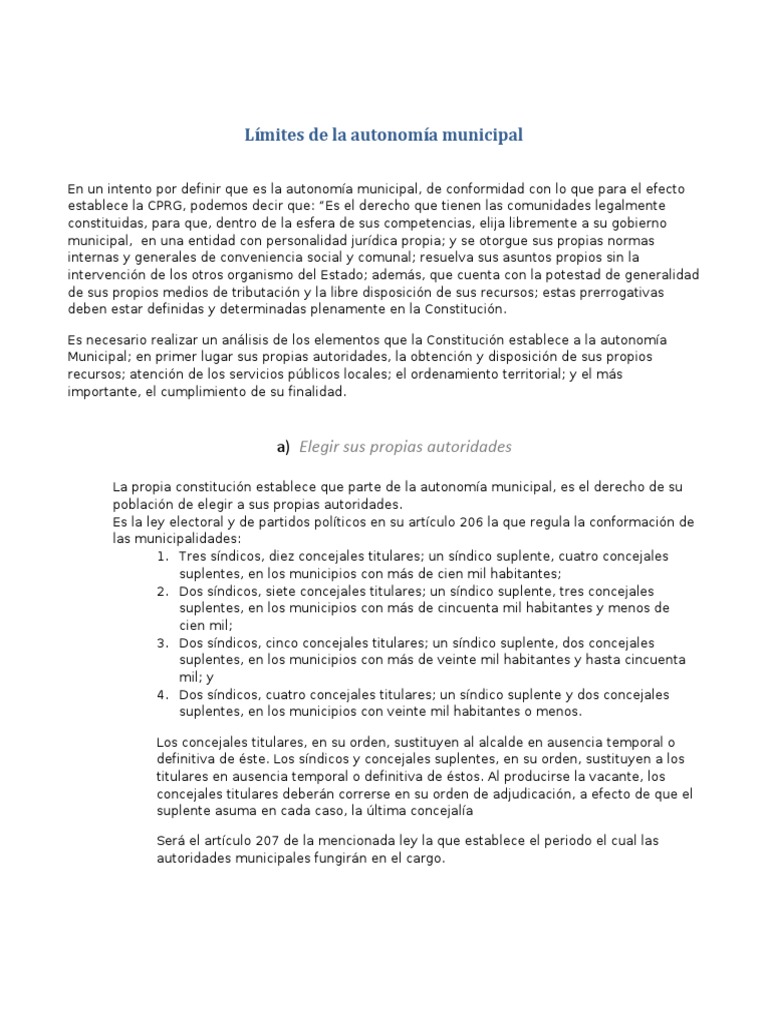 Limites de La Autonomia Municipal | PDF | Gobierno