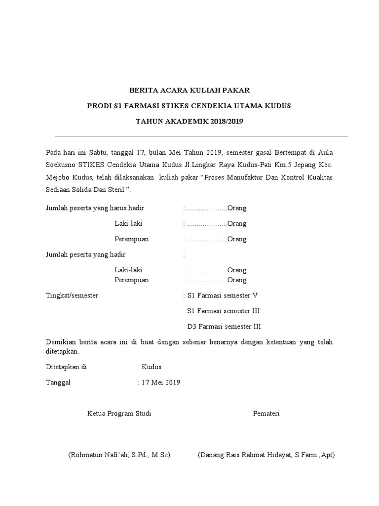 Berita Acara Kuliah Pakar | PDF