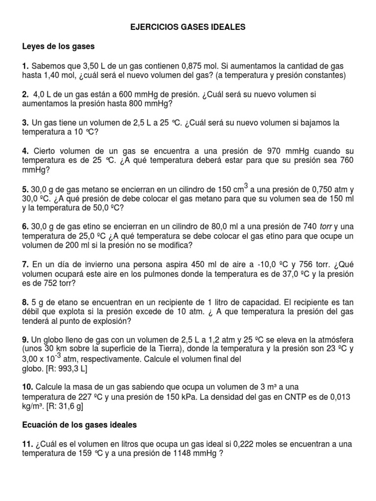 Ejercicios Gases Ideales | PDF | Gases | Mole (Unidad)