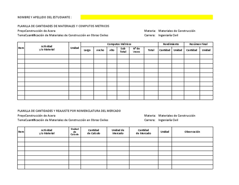 Planilla de Computos Métricos-1 | PDF