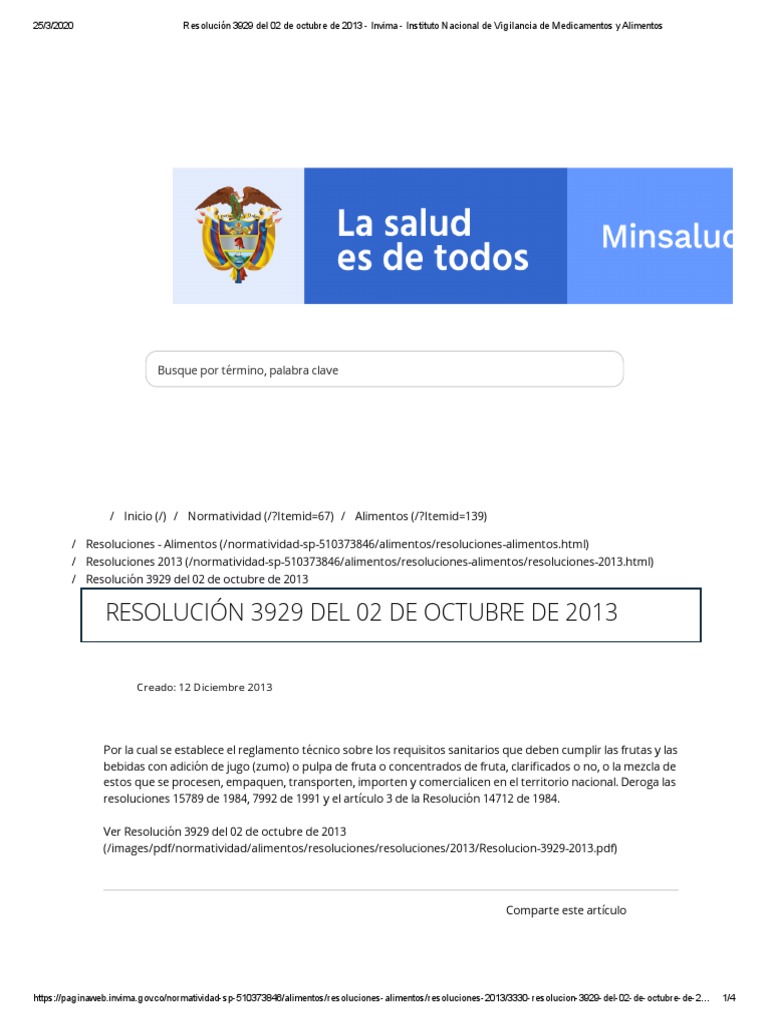 Resolución 3929 Del 02 de Octubre de 2013 - Invima - Instituto Nacional de Vigilancia de ...