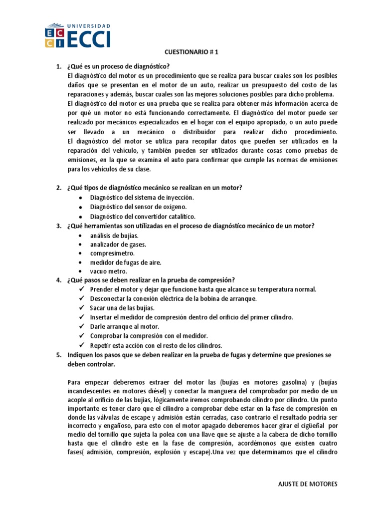 Cuestionario #1 Motores | PDF | Motor de combustión interna | Motores