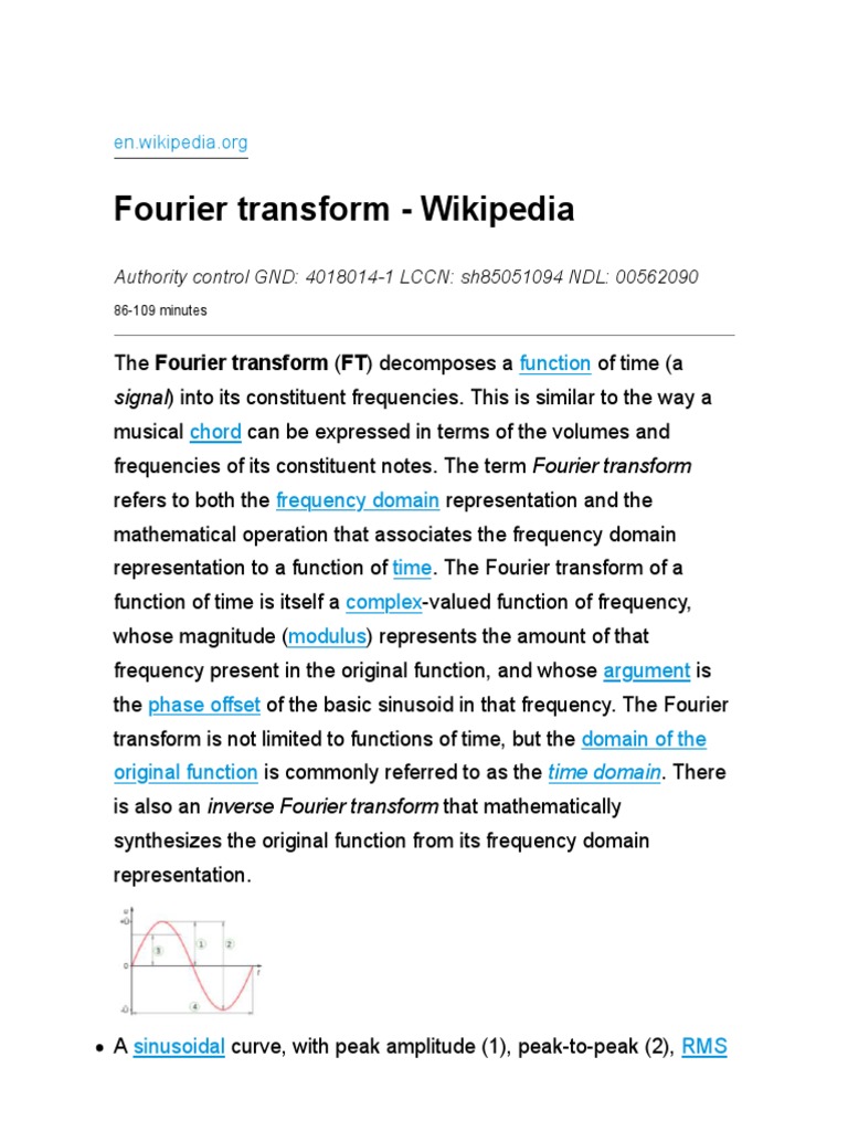 Fourier Transform - Wikipedia | PDF | Fourier Transform | Distribution ...
