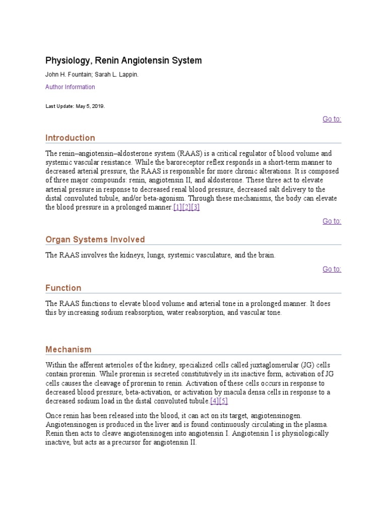 Physiology RAAS | PDF | Angiotensin | Kidney