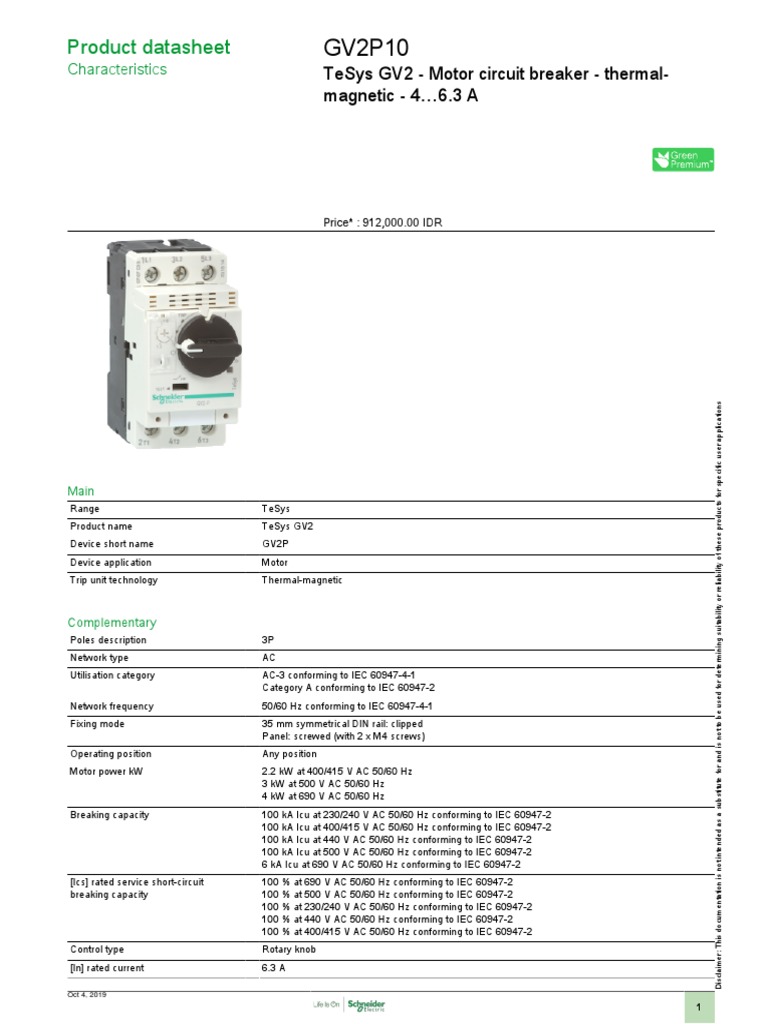 TeSys GV2 - GV2P10 | Download Free PDF | Electric Motor | Components