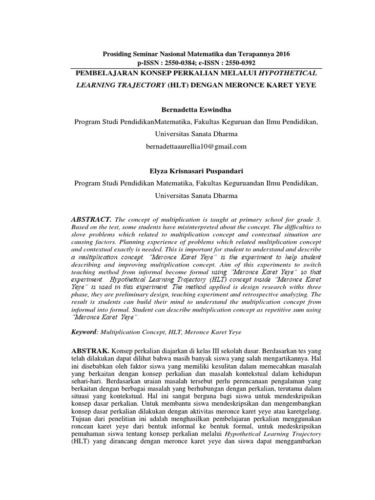 Pembelajaran Konsep Perkalian Melalui Hypothetical Learning Trajectory (HLT) Dengan Meronce ...