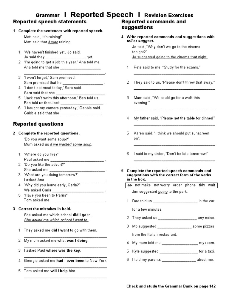 Ficha Revisões Reported Speech - 9º Ano | PDF | Cooking, Food & Wine ...