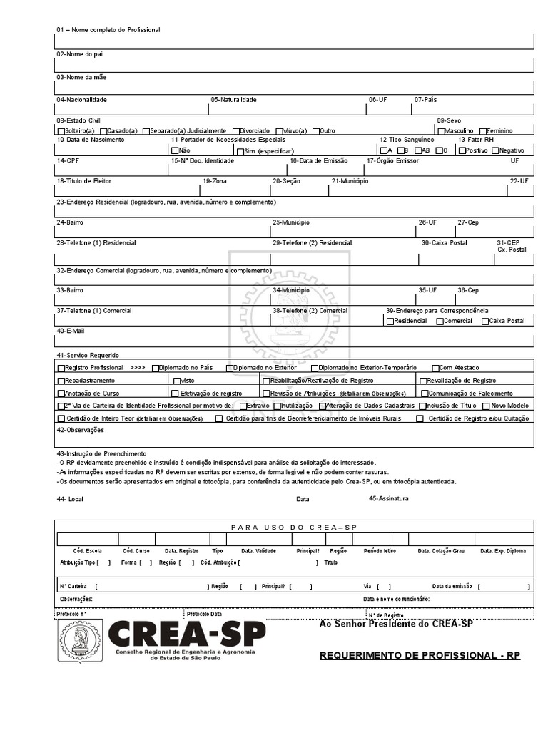 Requerimento de Profissional CREA | PDF | Business