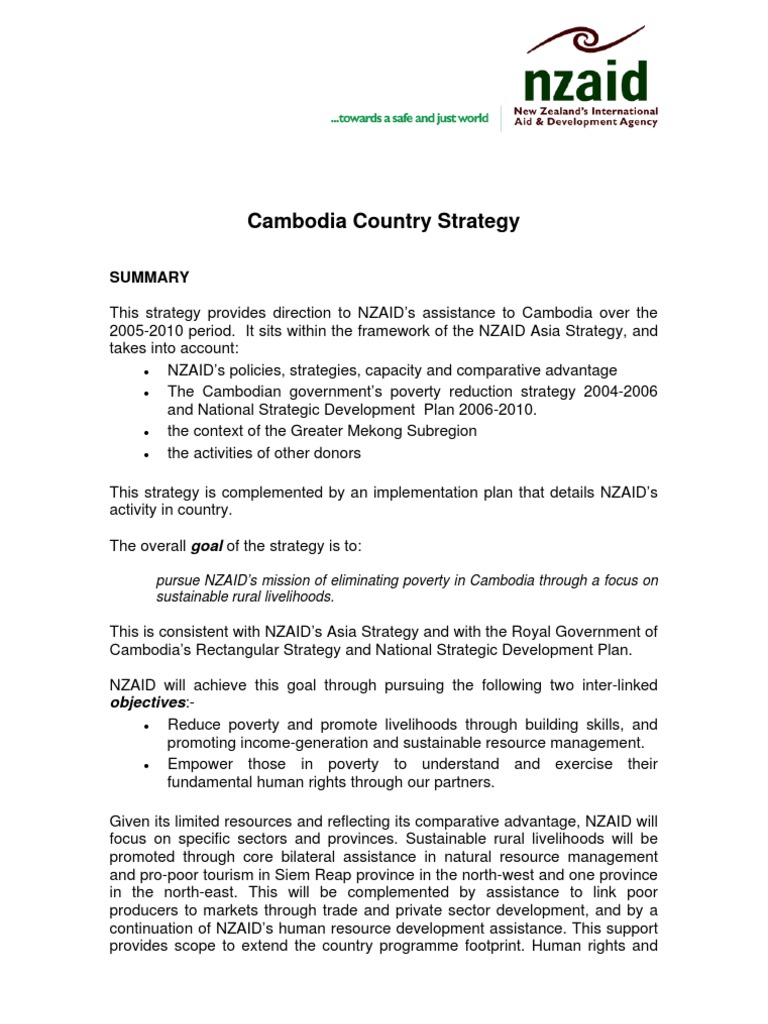 NZAID Cambodia Country Strategy 2006-2010 | PDF | Economic Development ...