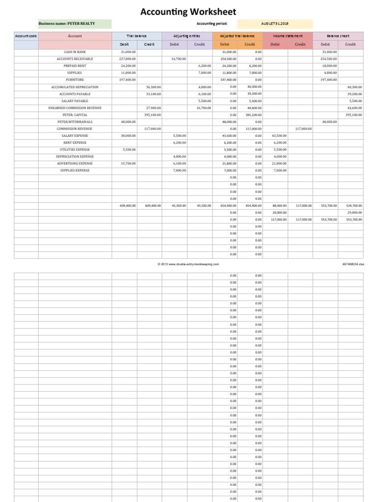 Accounting Worksheet V 1.0 | PDF | Debits And Credits | Expense