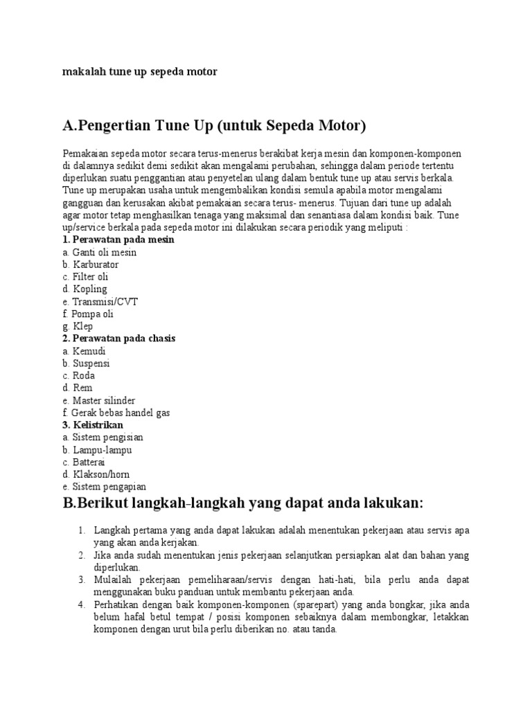 Panduan Lengkap Tune Up Sepeda Motor | PDF | Teknologi & Rekayasa