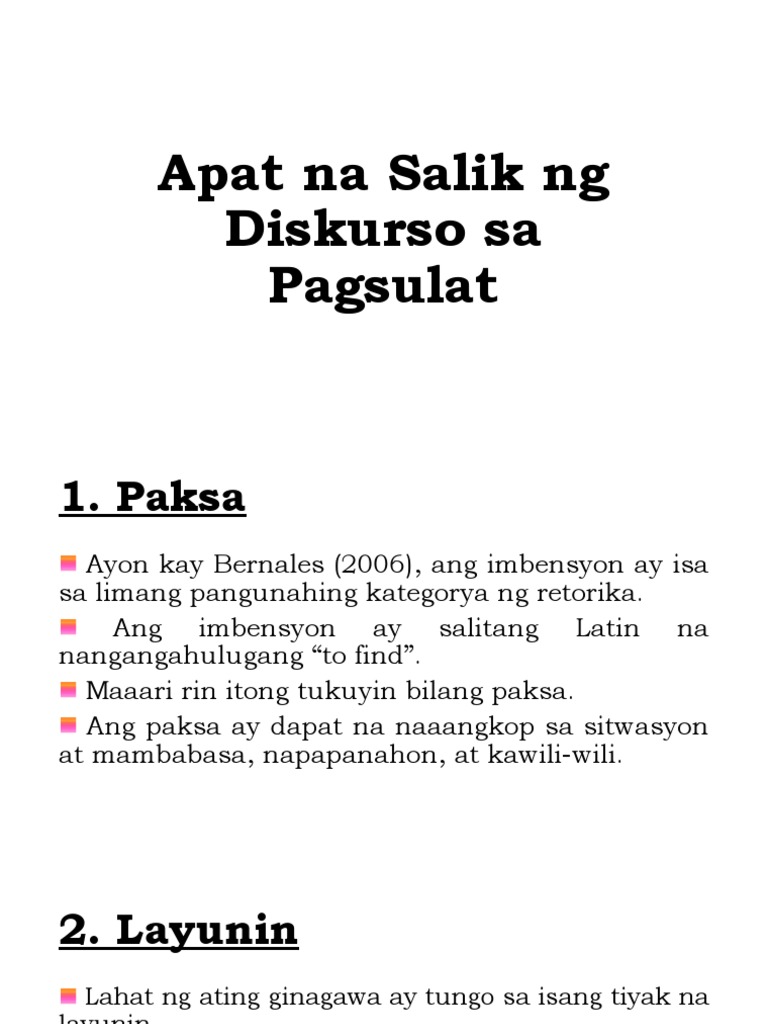 Apat Na Salik NG Diskurso Sa Pagsulat | PDF