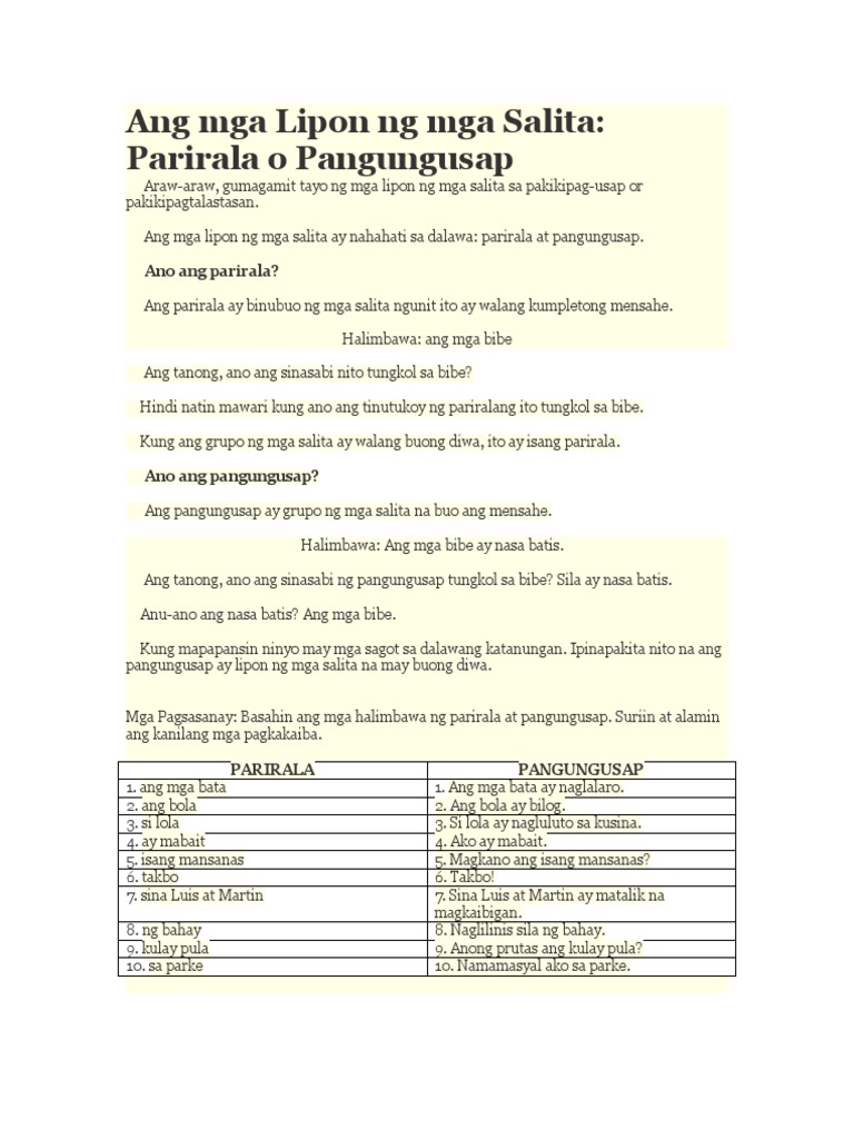 Parirala at Pangungusap | PDF