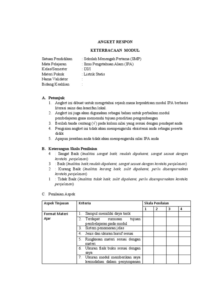 Angket Keterbacaan | PDF