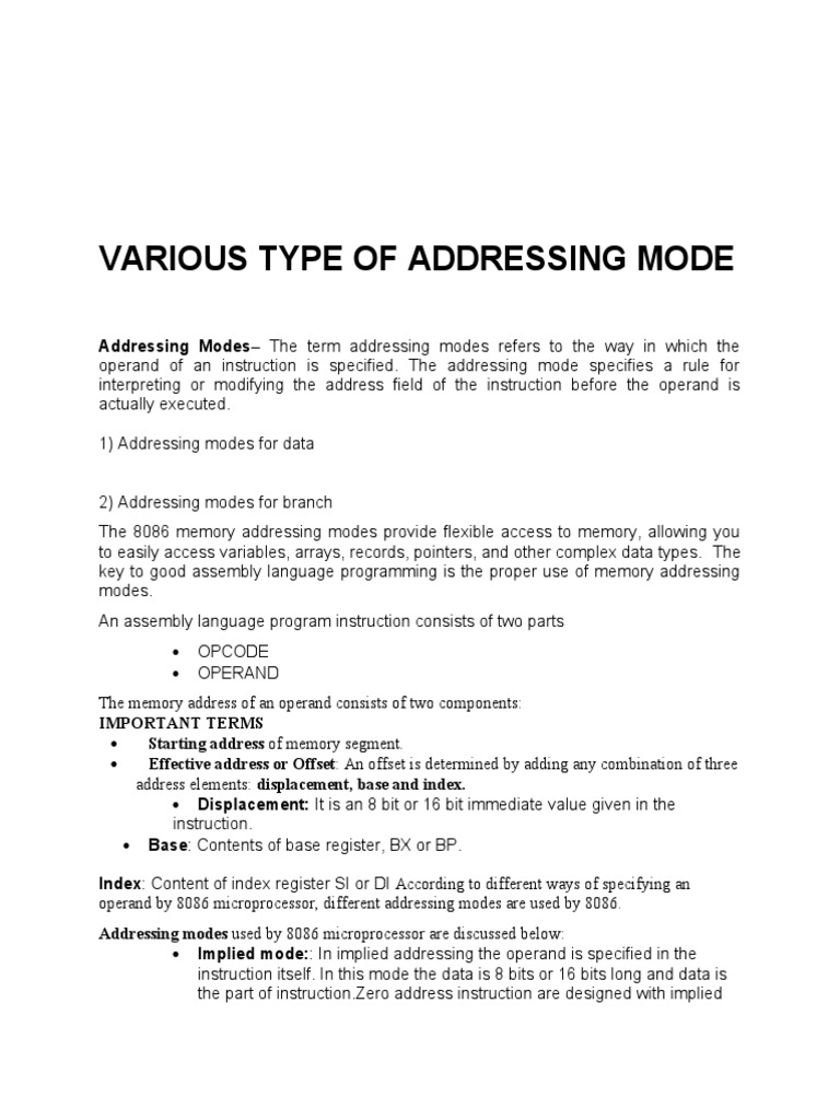 Various Type of Addressing Mode | PDF | Computer Architecture ...