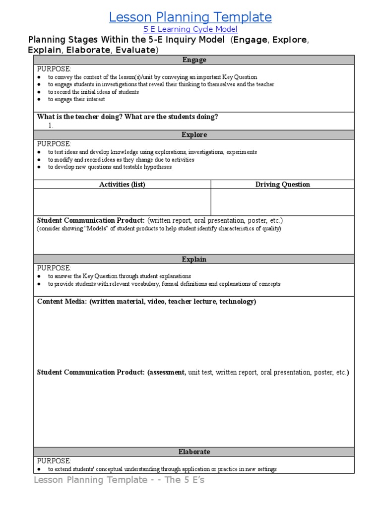 5e Lesson Plan Template | PDF | Educational Assessment | Educational ...