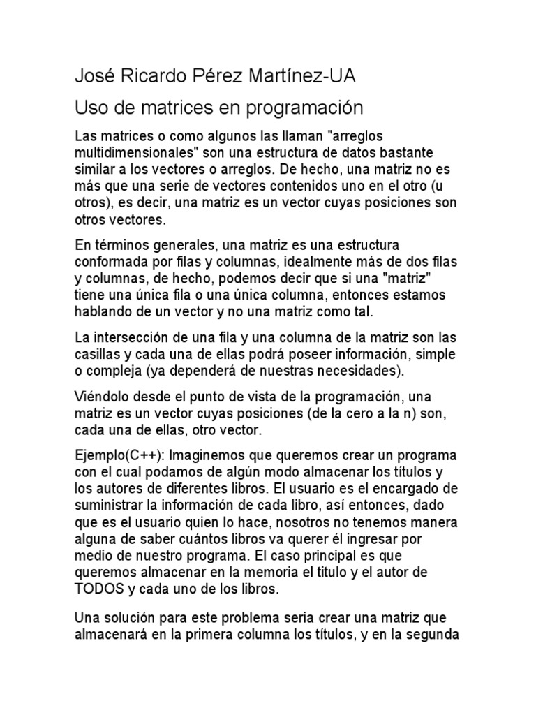 Investigacion Sobre Matrices en Programacion | PDF | Estructura de ...