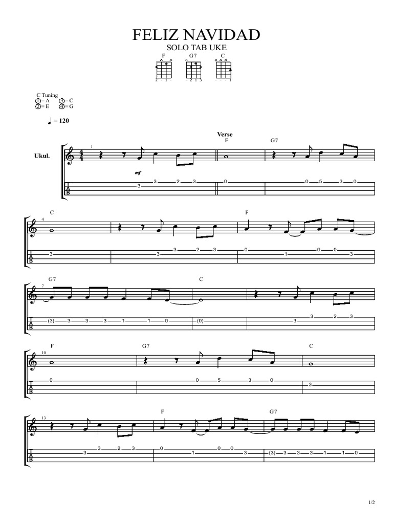 Ukulele Tabs for Feliz Navidad | PDF | Christmas Songs | Christmas Music