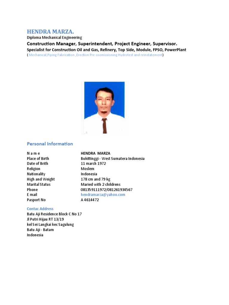 CV Hendra New | PDF | Human Resources | Safety