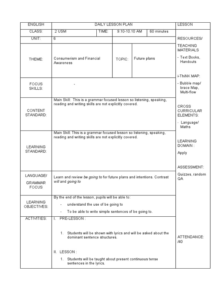 Form 2 Lesson Plan | Download Free PDF | Lesson Plan | Reading ...