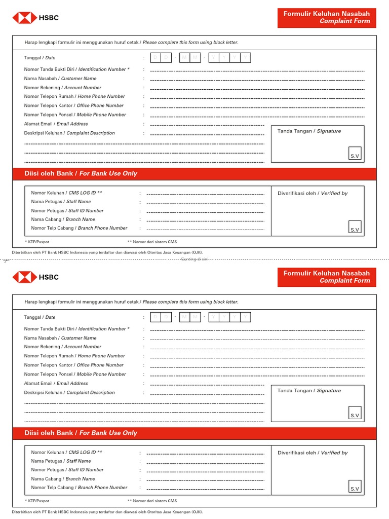 Formulir Keluhan Nasabah Complaint Form PDF | PDF