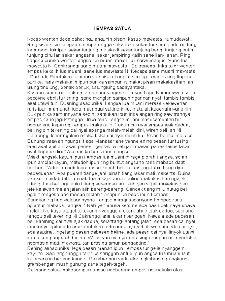 Cerpen Bahasa Bali (I Empas Satua) | PDF | Griya & Taman | Agama & Spiritualitas