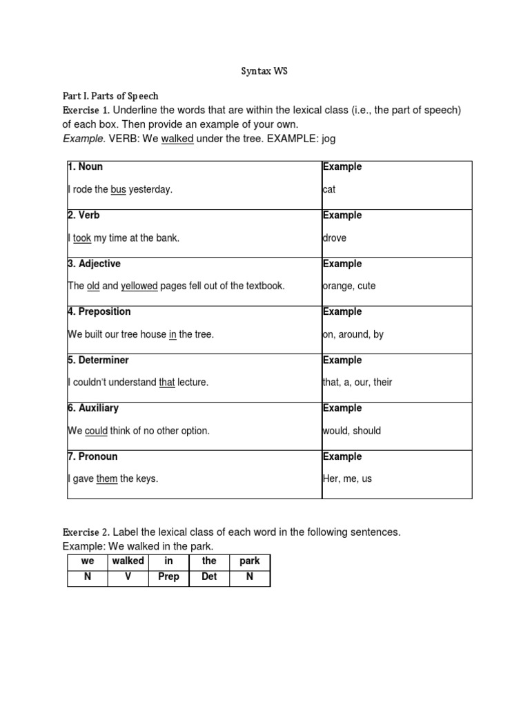 Week 6 - Syntax Exercises 2 (Answer Key) | PDF | Phrase | Part Of Speech