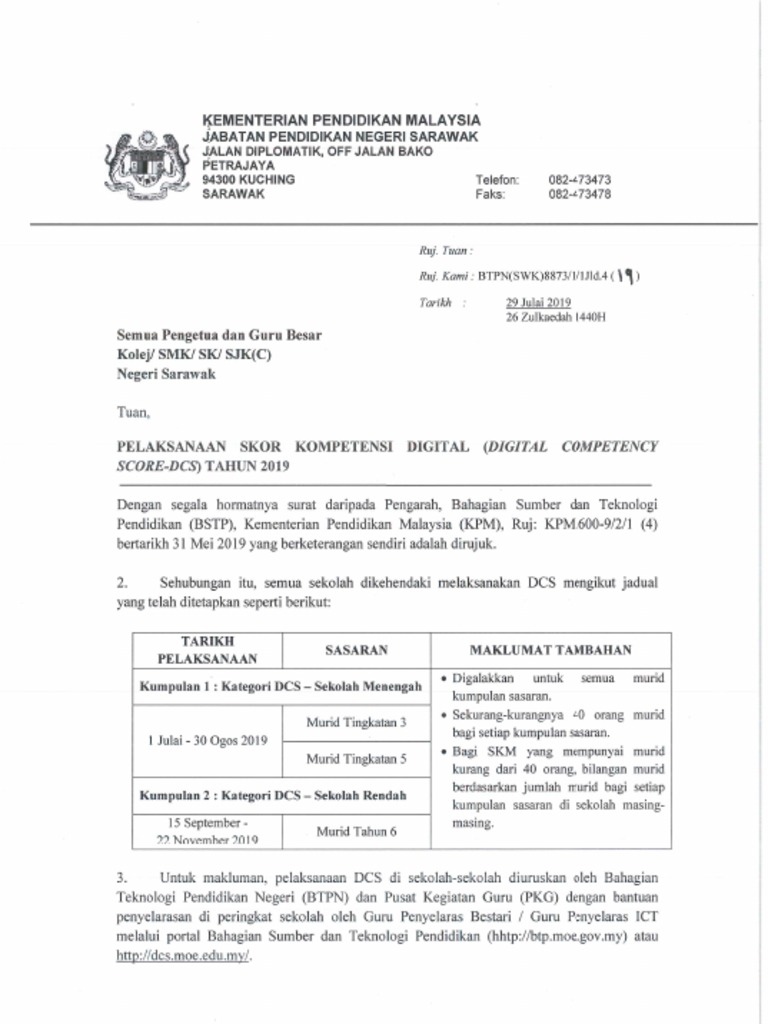 Contoh Surat DCS 2019 | PDF