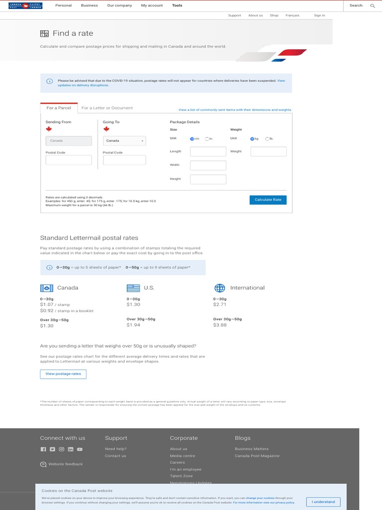 Canada Post - Calculate Postage Prices For Letters and Parcels - Canada ...