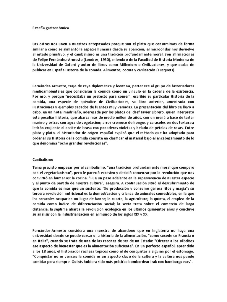 Reseña Gastronómica | PDF | Alimentos | Comida y bebida