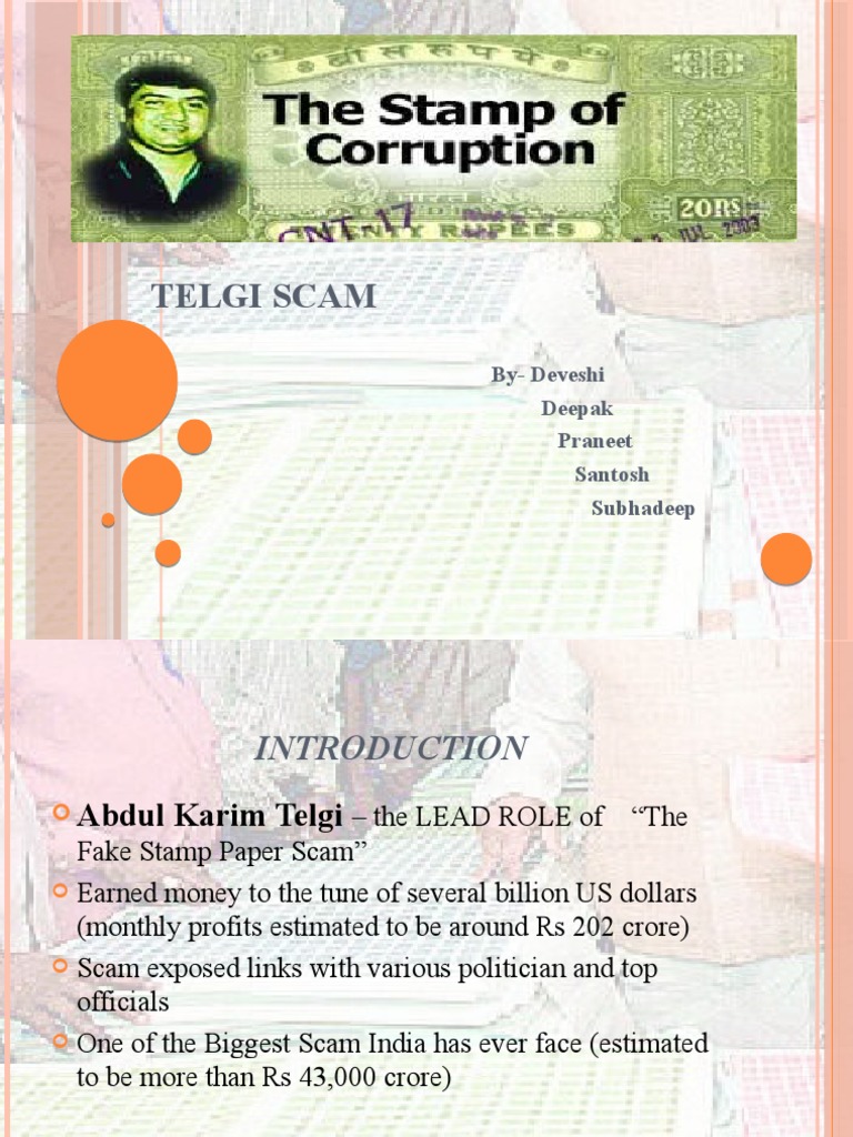 Telgi Scam: By-Deveshi Deepak Praneet Santosh Subhadeep | PDF | Crimes ...
