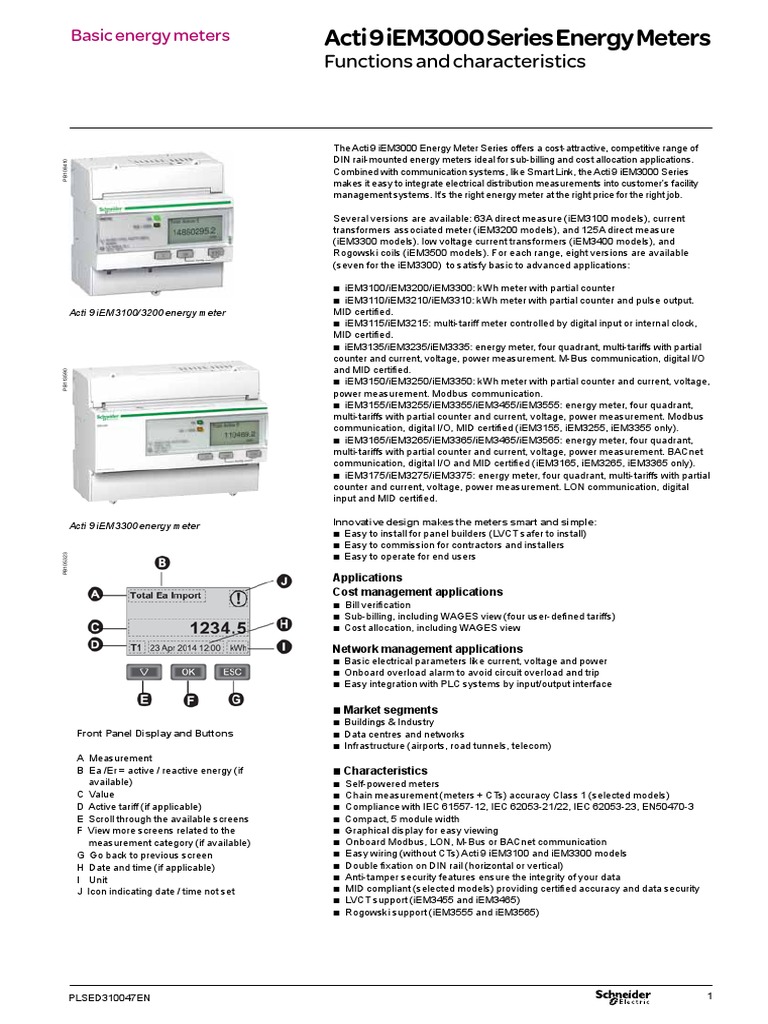 Schneider IEM3000 Series Datasheet PDF | PDF | Kilowatt Hour ...