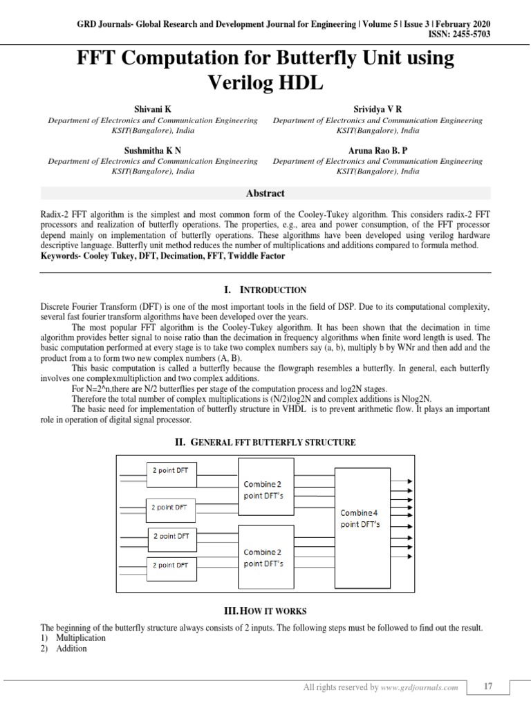 Fft Computation For Butterfly Unit Using Verilog Hdl Pdf Fast Fourier Transform Algorithms 2582