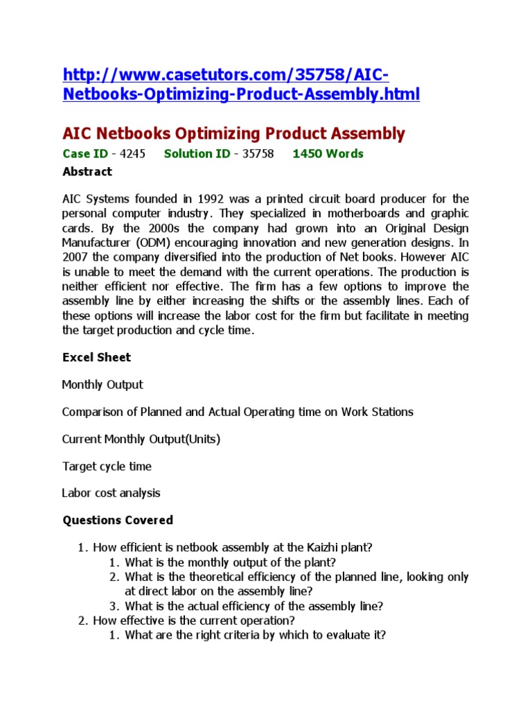 AIC Netbooks Optimizing Product Assembly | PDF | Business | Finance ...