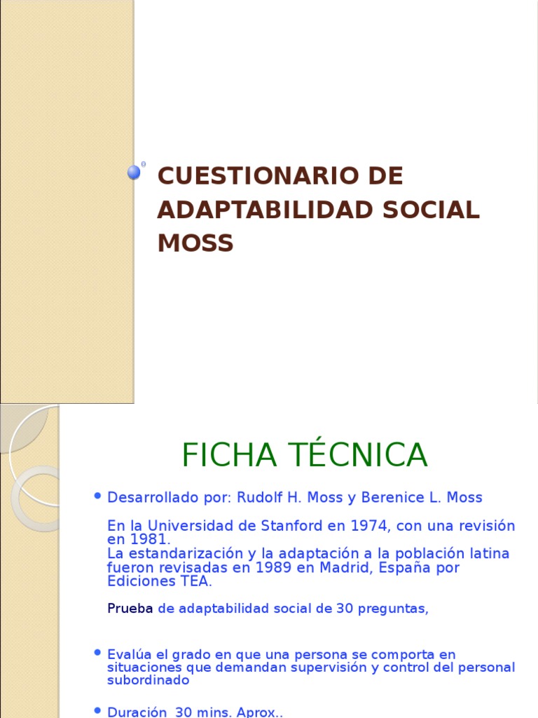 Test de Adaptabilidad Social MOSS | PDF | Evaluación | Ciencias del ...