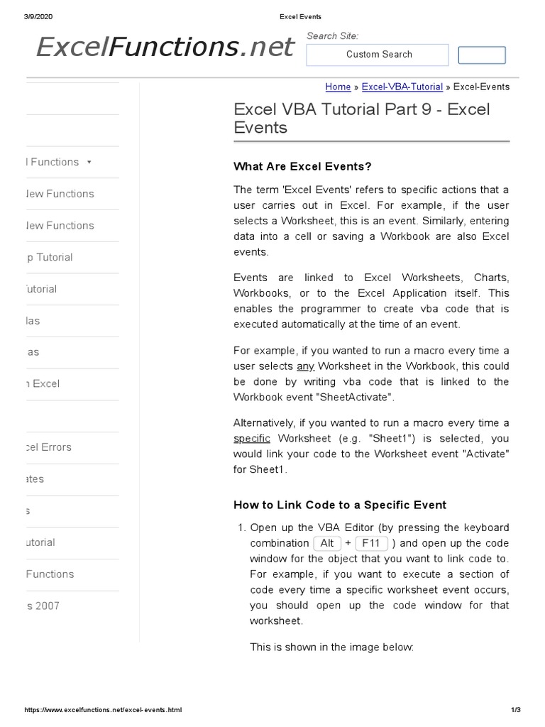 VBA 9 Excel Events PDF | PDF | Visual Basic For Applications | Microsoft Excel