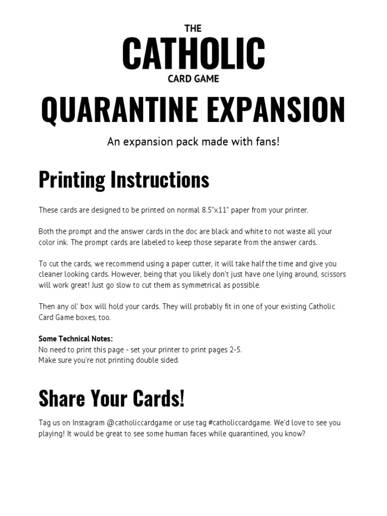 Catholic Card Game Quarantine Expansion | PDF | Confession (Religion ...