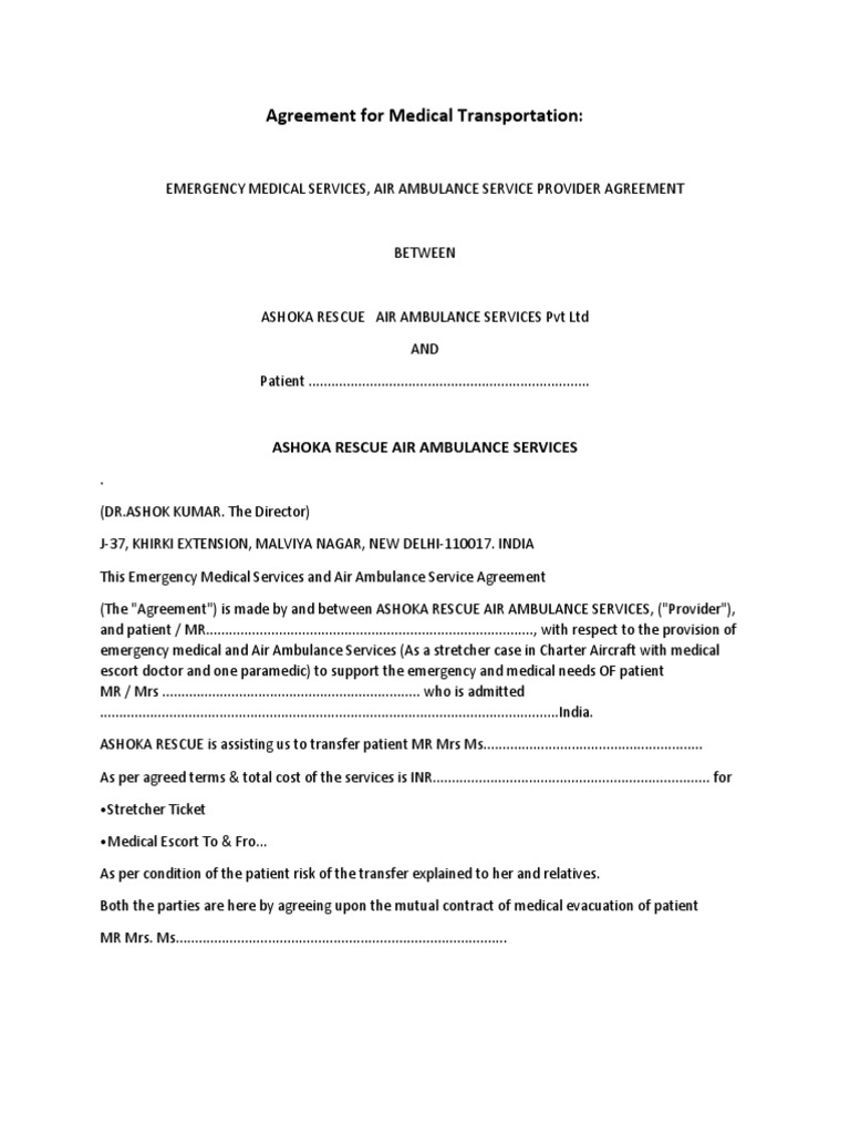 Agreement For Medical Transportation | PDF | Emergency Medical Services ...